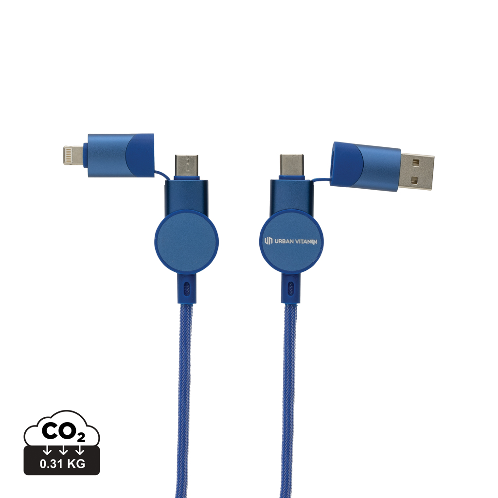 Oakland RCS recycled plastic 6-in-1 fast charging 45W cable, blue ...